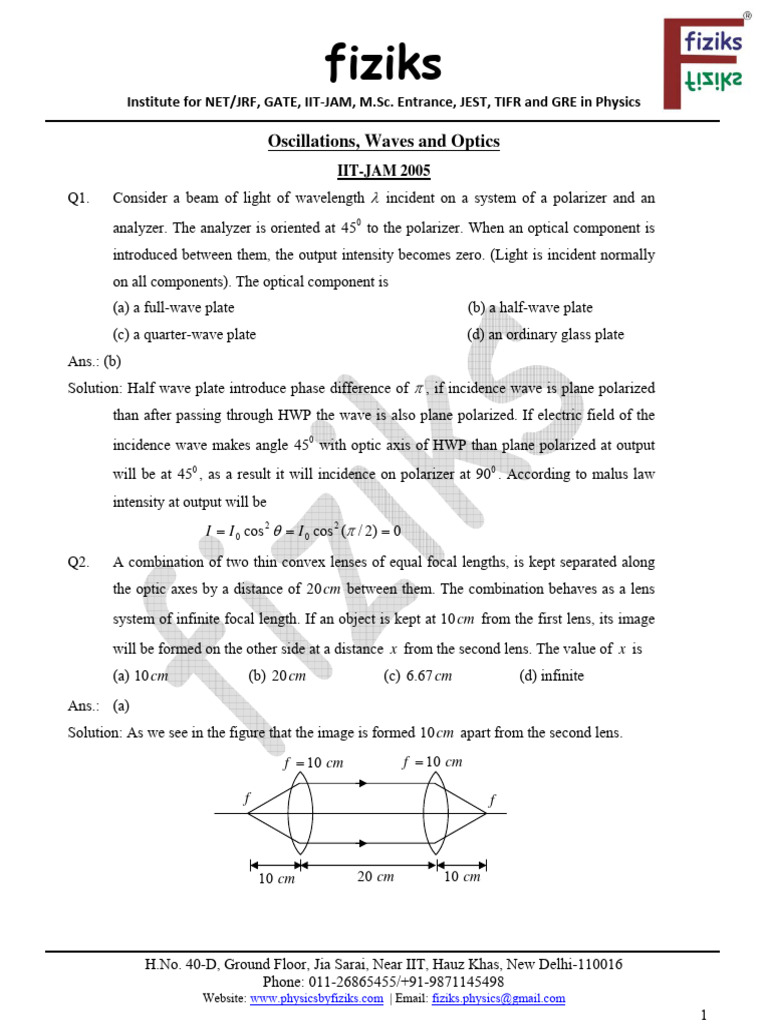 Oscillations, Waves and Optics (1) - Pyq | PDF | Optics | Classical Mechanics