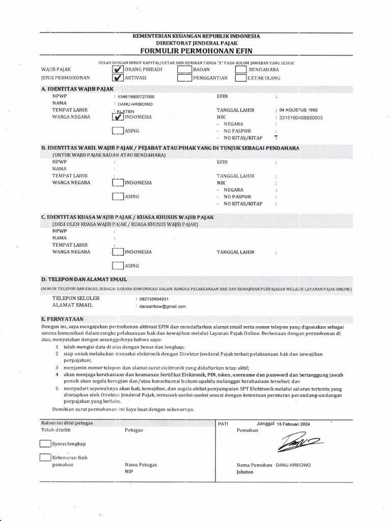 Formulir Permohonan EFIN | PDF