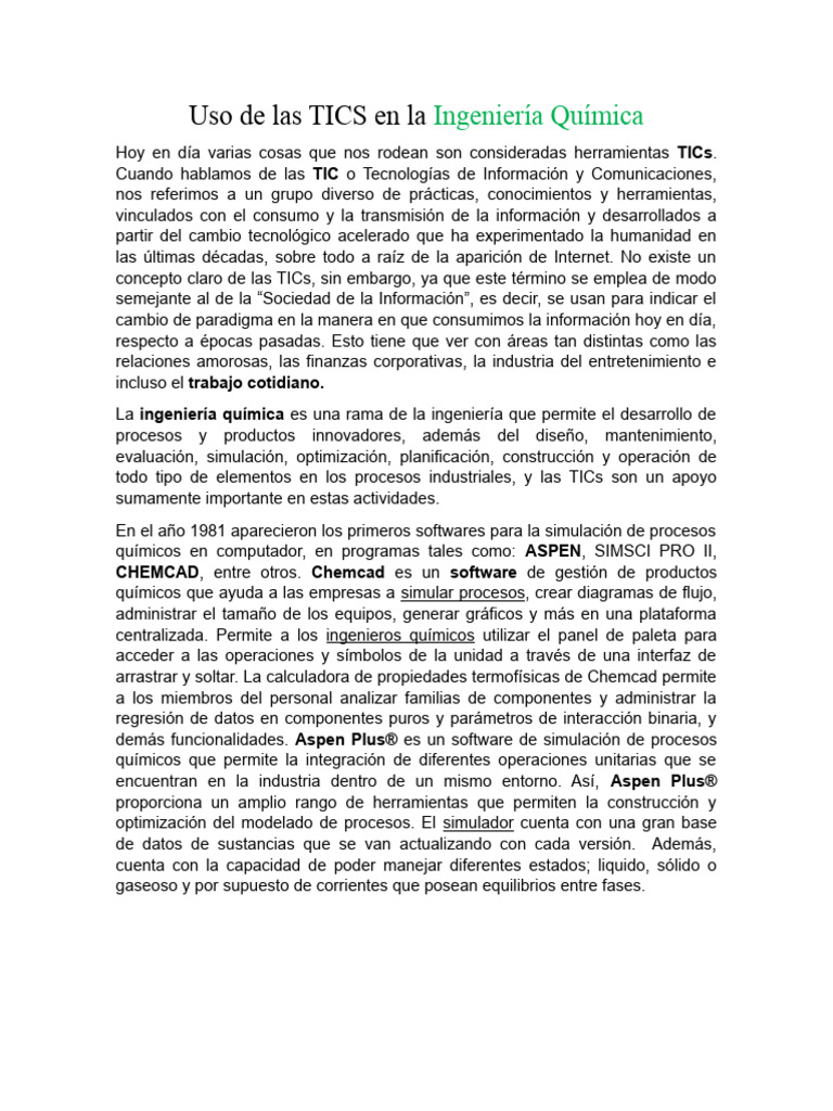 Uso de Las TICS en La Ingeniería Química | PDF | Tecnología de información y comunicaciones ...
