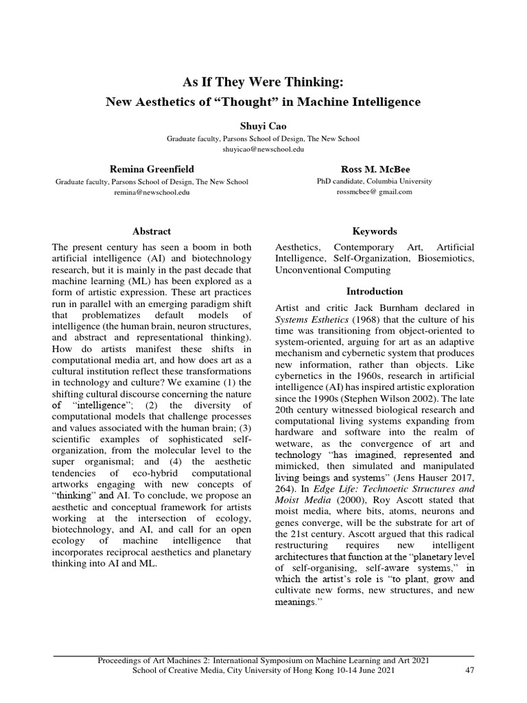 As If TheyWere Thinking NewAesthetics of "Thought" in Machine Intelligence | PDF | Artificial ...