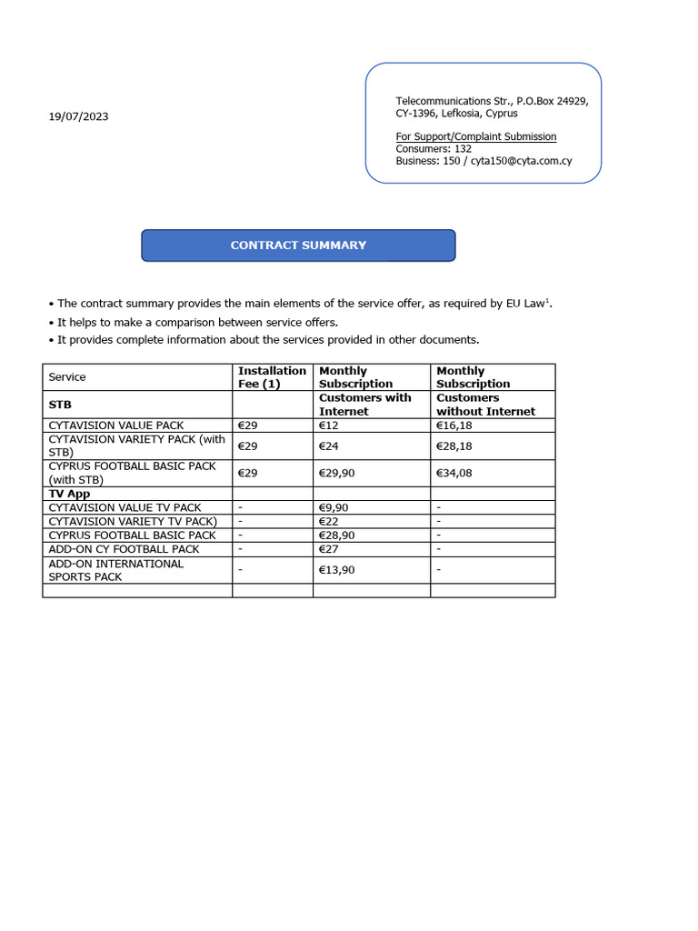 Cytavision TV Packages and Pricing Guide | PDF | Set Top Box | Fee