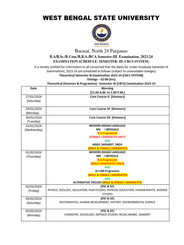 Routine of Semester-III, 2023-24 | PDF | Science