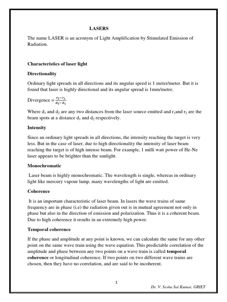 Unit 4 Lasers and Fiberoptics | PDF