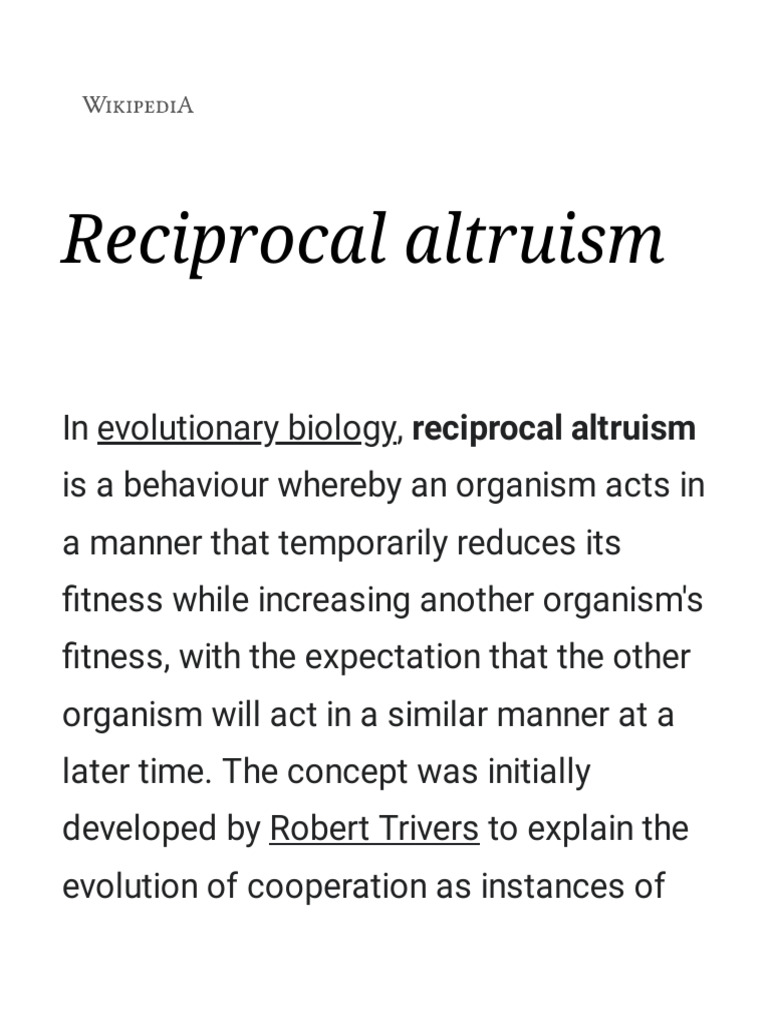 Reciprocal Altruism - Wikipedia | PDF | Biological Evolution ...