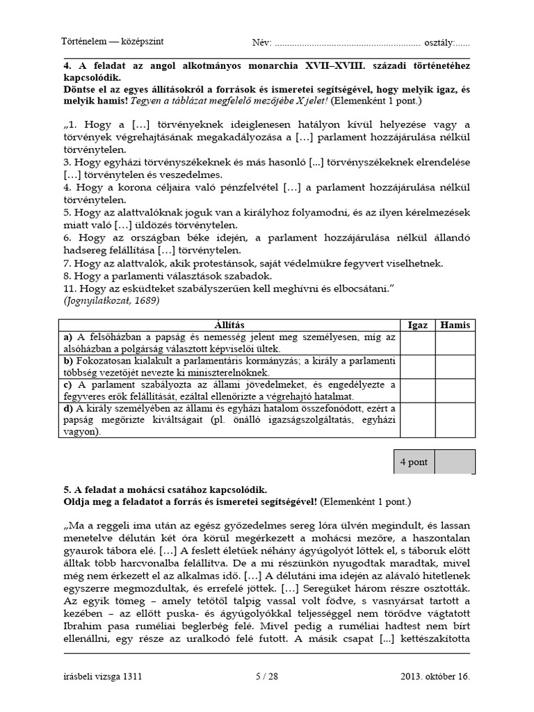 Microsoft Word - Tortenelem - Kozep - Irasbeli - 1311 | PDF