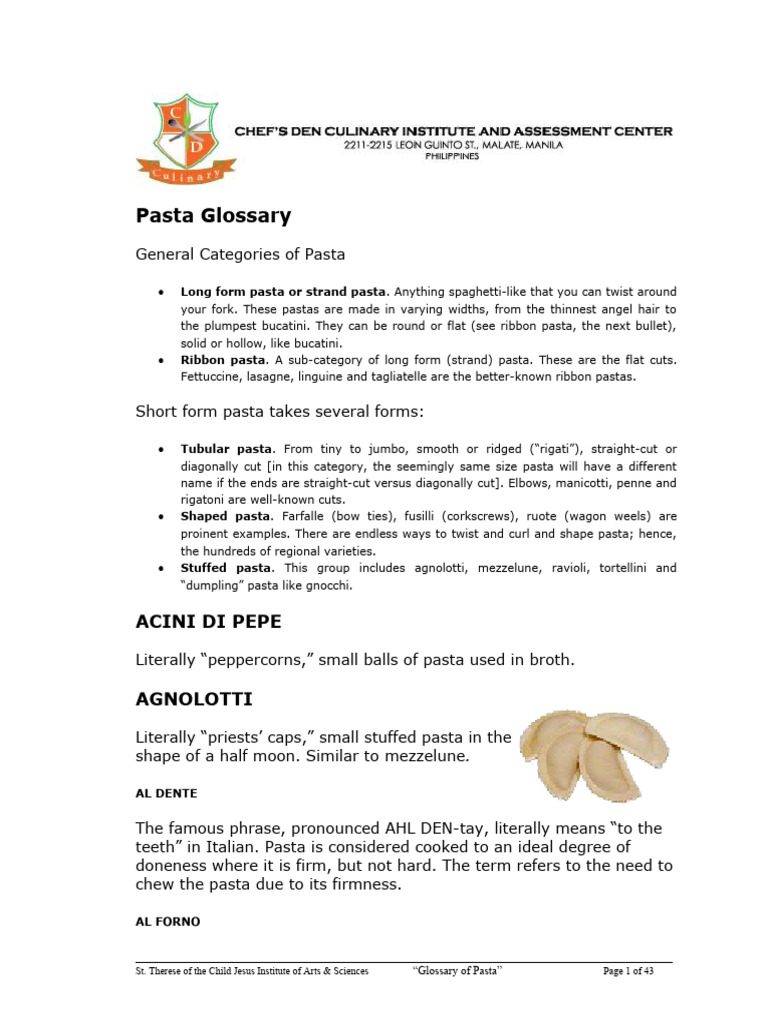 Glossary of Pasta | PDF | Pasta | Western Cuisine