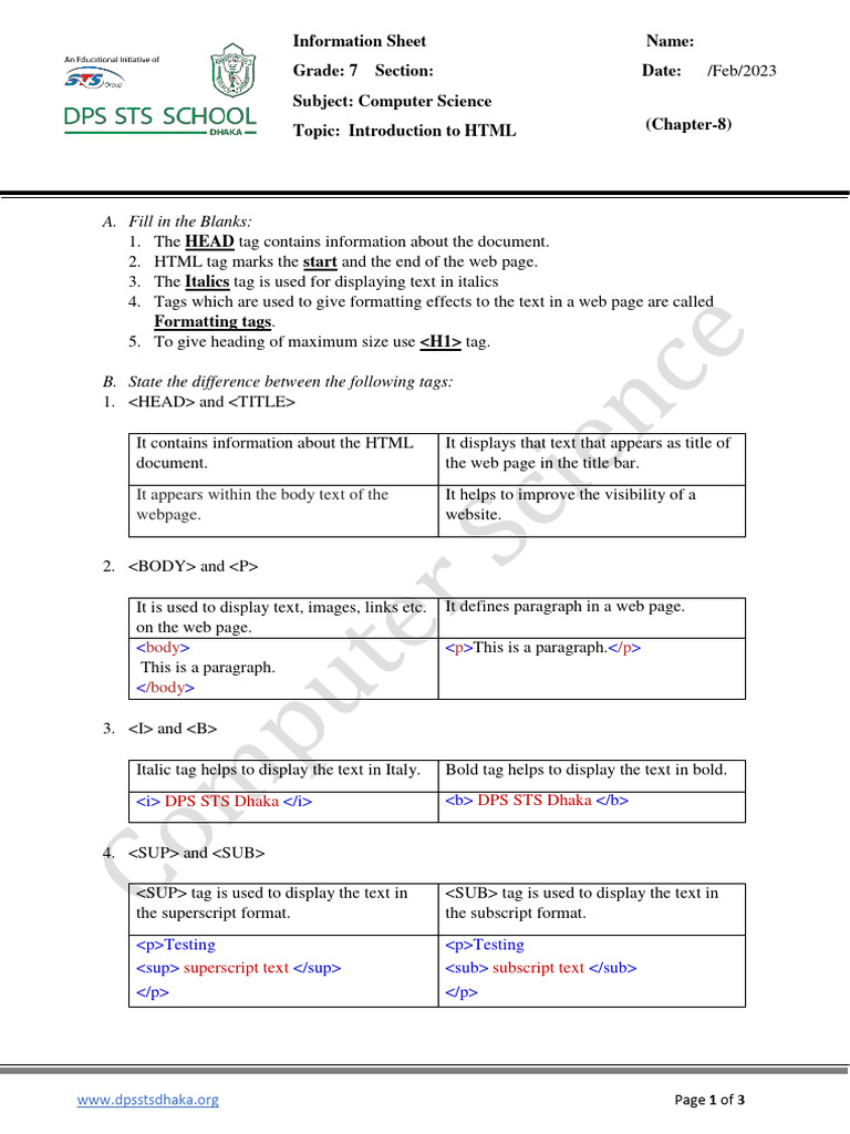 Answer Sheet (Ch-08) | PDF | Html | Html Element