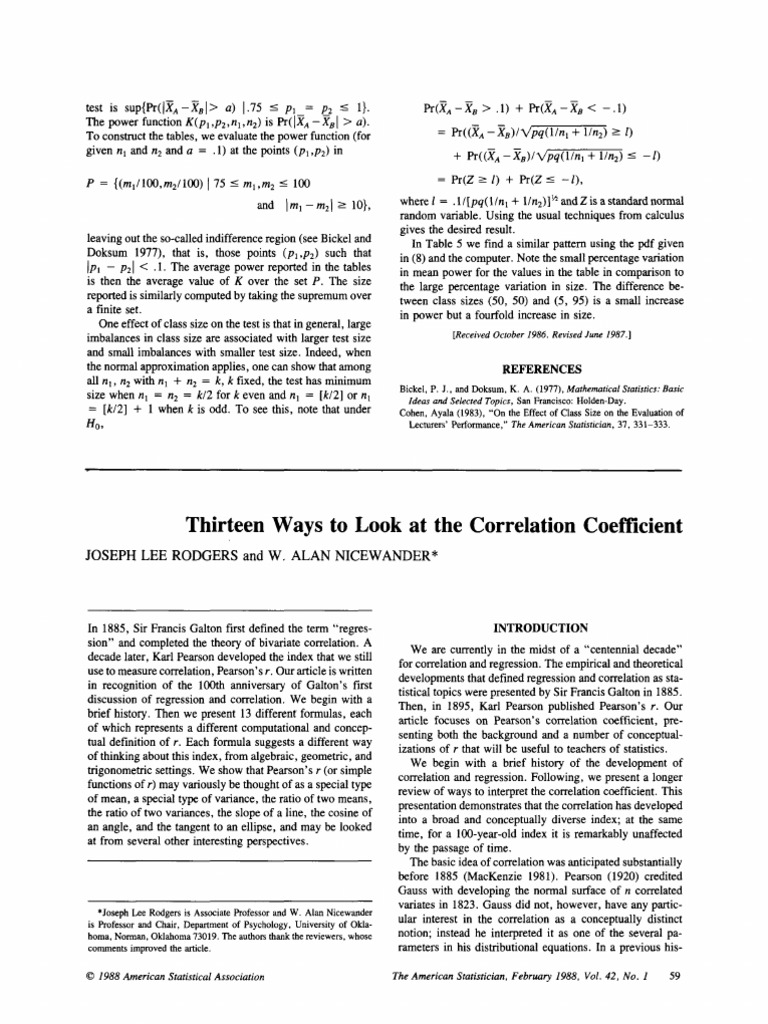 Thirteen Ways To Look at The Correlation Coefficient: NL PR (2 ...