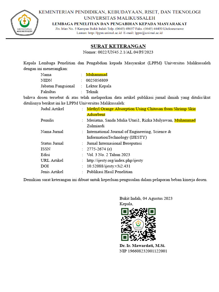 Penelitian - Methyl Orange Absorption Using Chitosan From Shrimp Skin ...