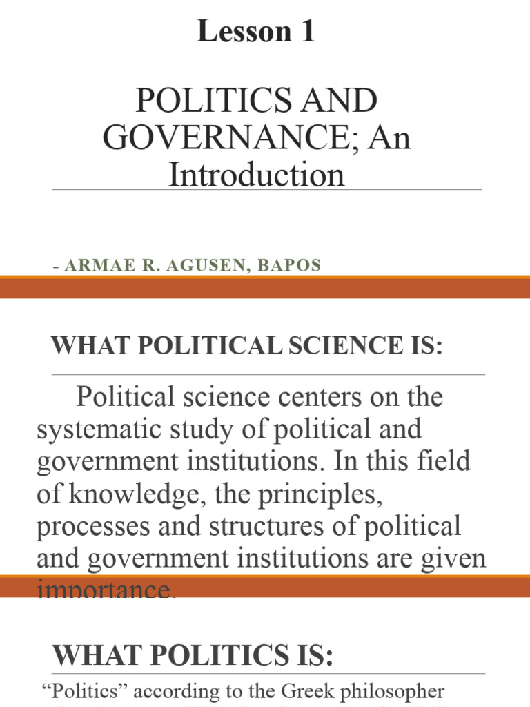Lesson. 1 Intro. To Phil. Politics and Governance | PDF | Science ...