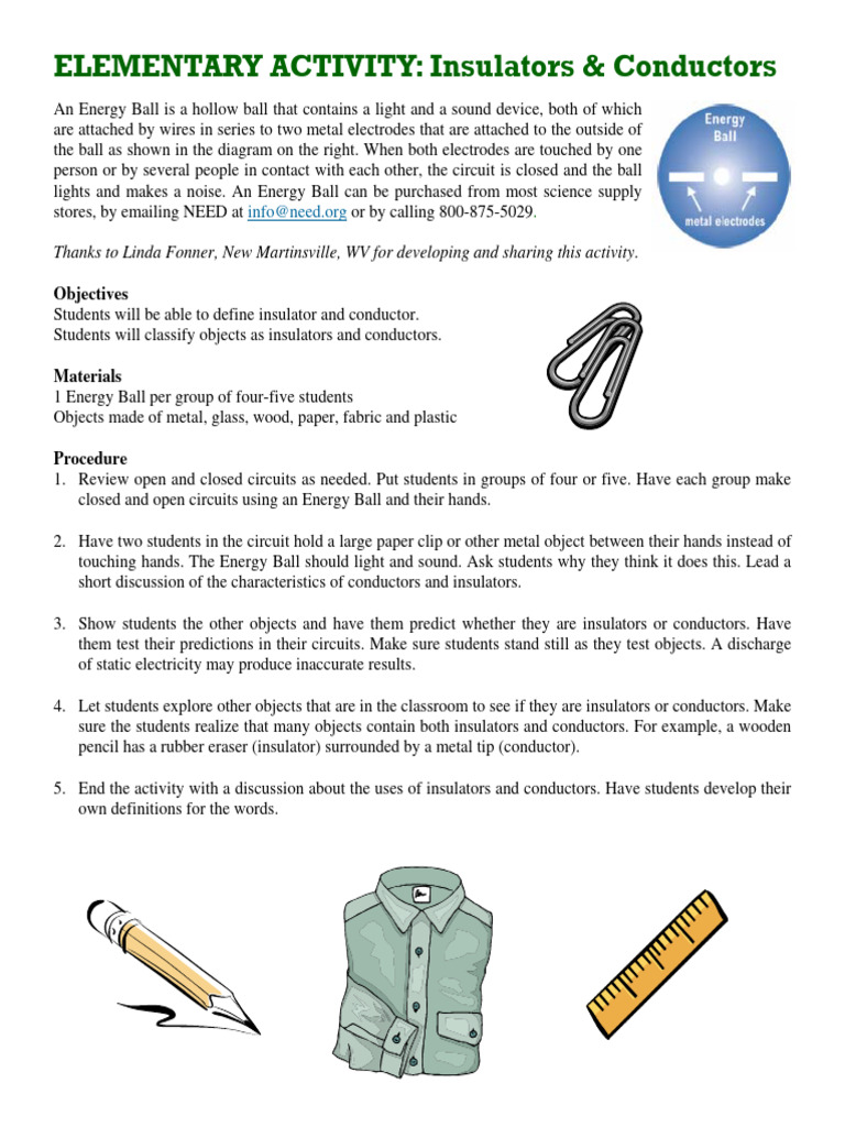 Activity For Conductors and Insulator | PDF