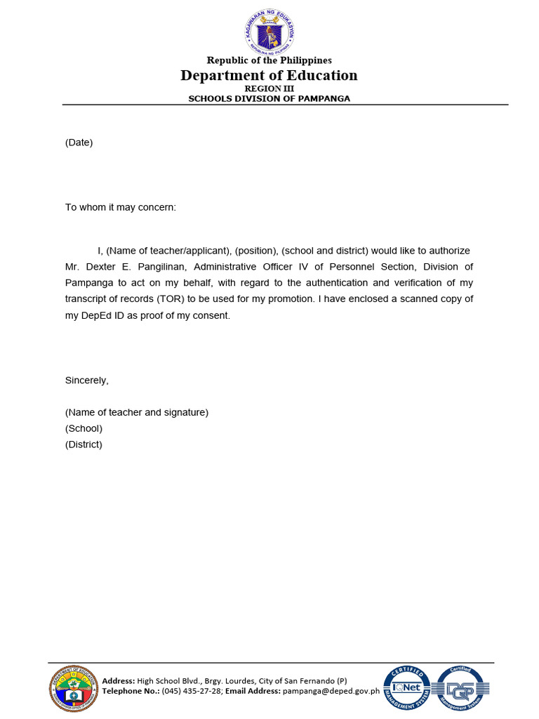 Letter of Consent. | PDF