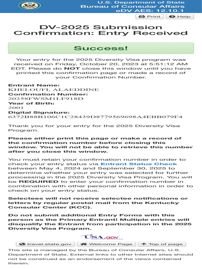 Electronic Diversity Visa Program | PDF