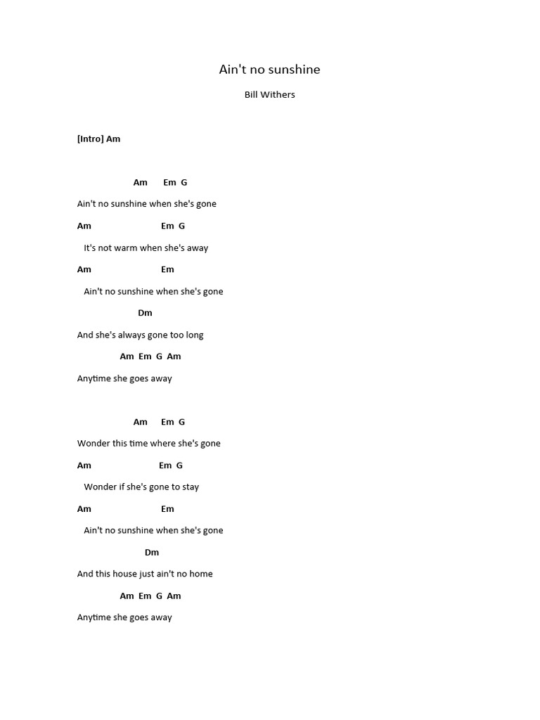 Aint No Sunshine Acordes | PDF
