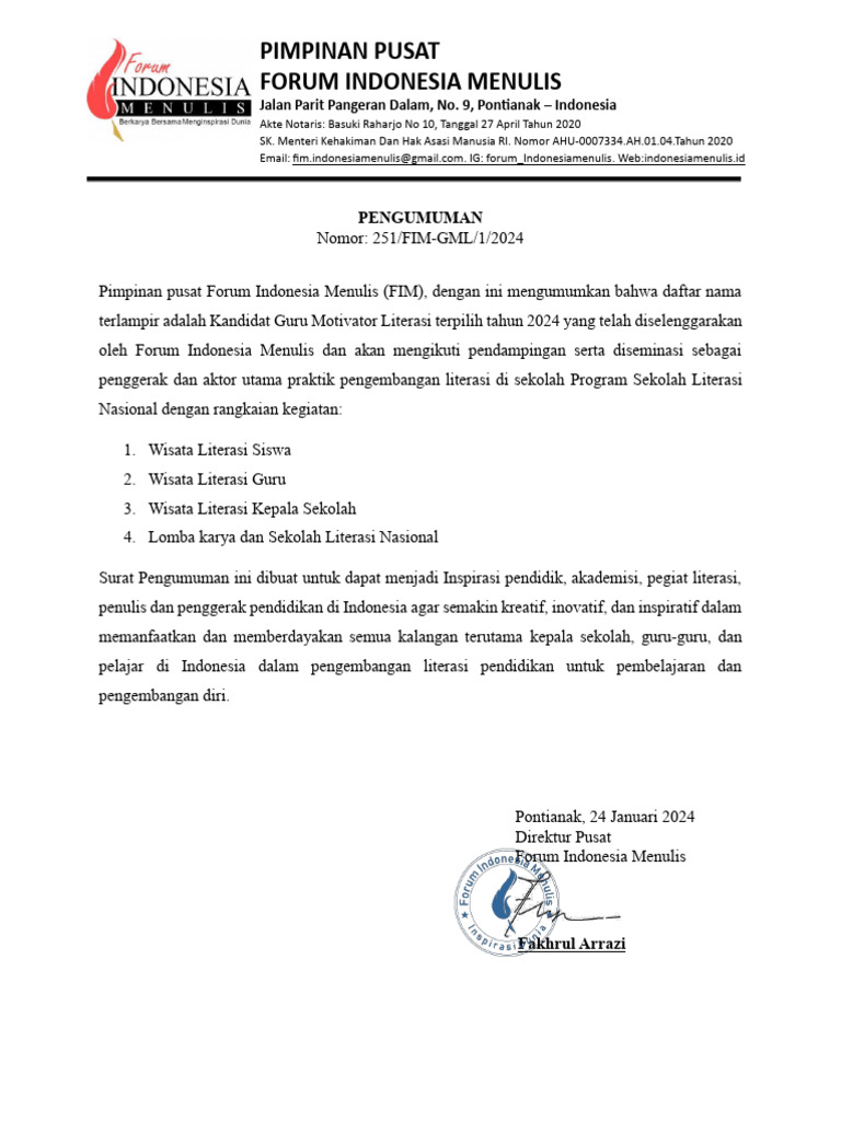 Pengumuman Kandidat GML Tahun 2024 | PDF