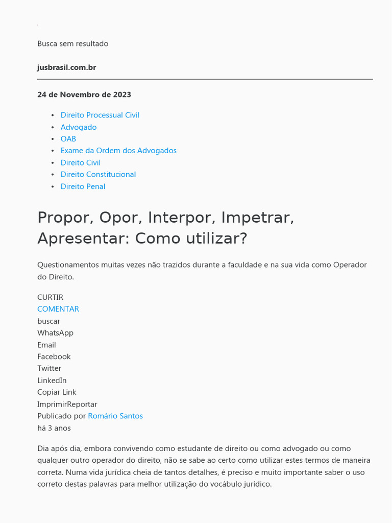 Propor, Opor, Interpor, Impetrar, Apresentar - Como Utilizar | PDF