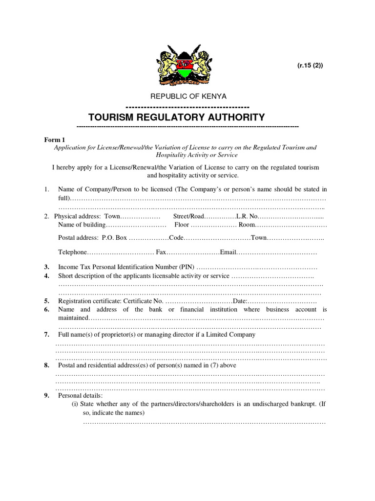 Tourism License Application Form 1 | PDF