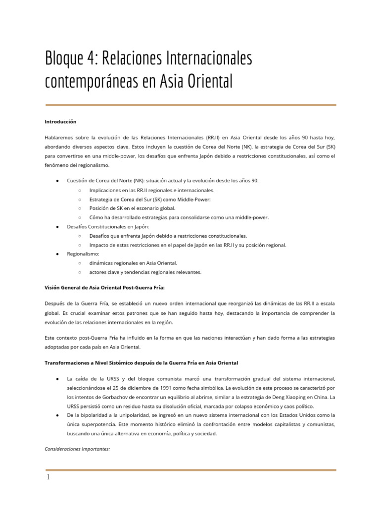 Bloque 4: Relaciones Internacionales | PDF | Política mundial | China