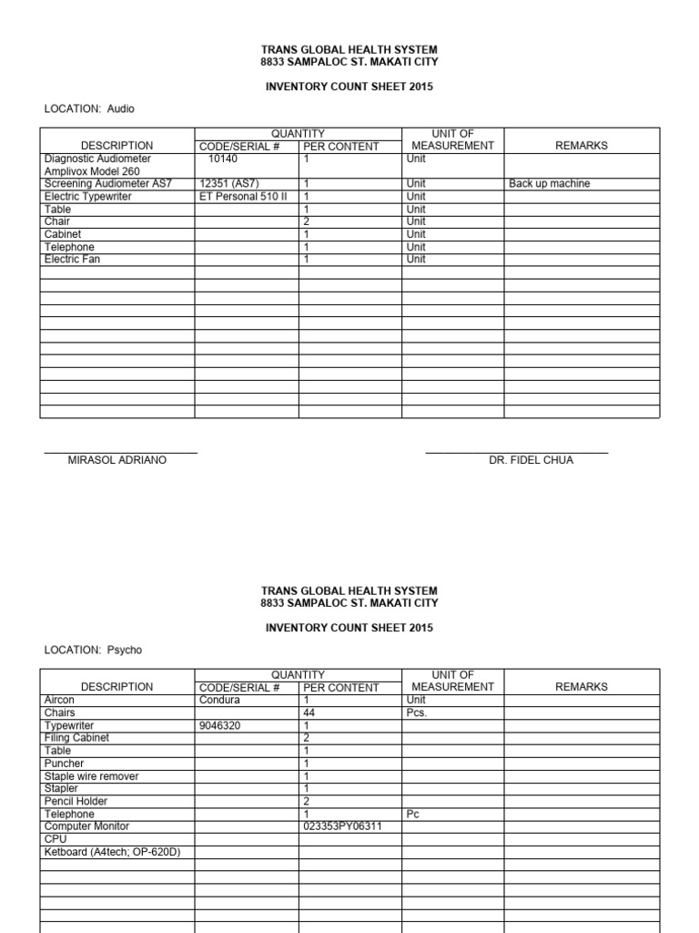 Inventory Count Sheet 2015 | PDF | Personal Computers | Office Equipment