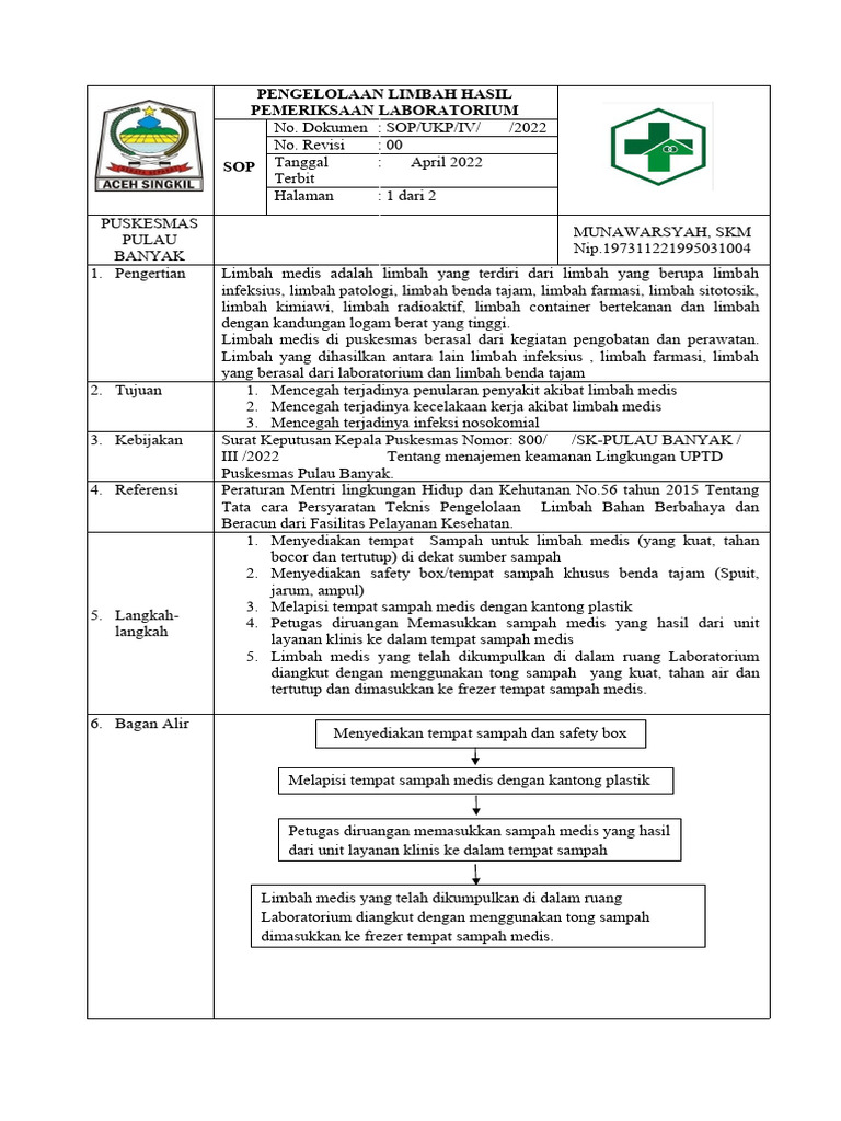 PB Sop Pengelolaan Limbah Hasil Pemeriksaan Laboratorium | PDF