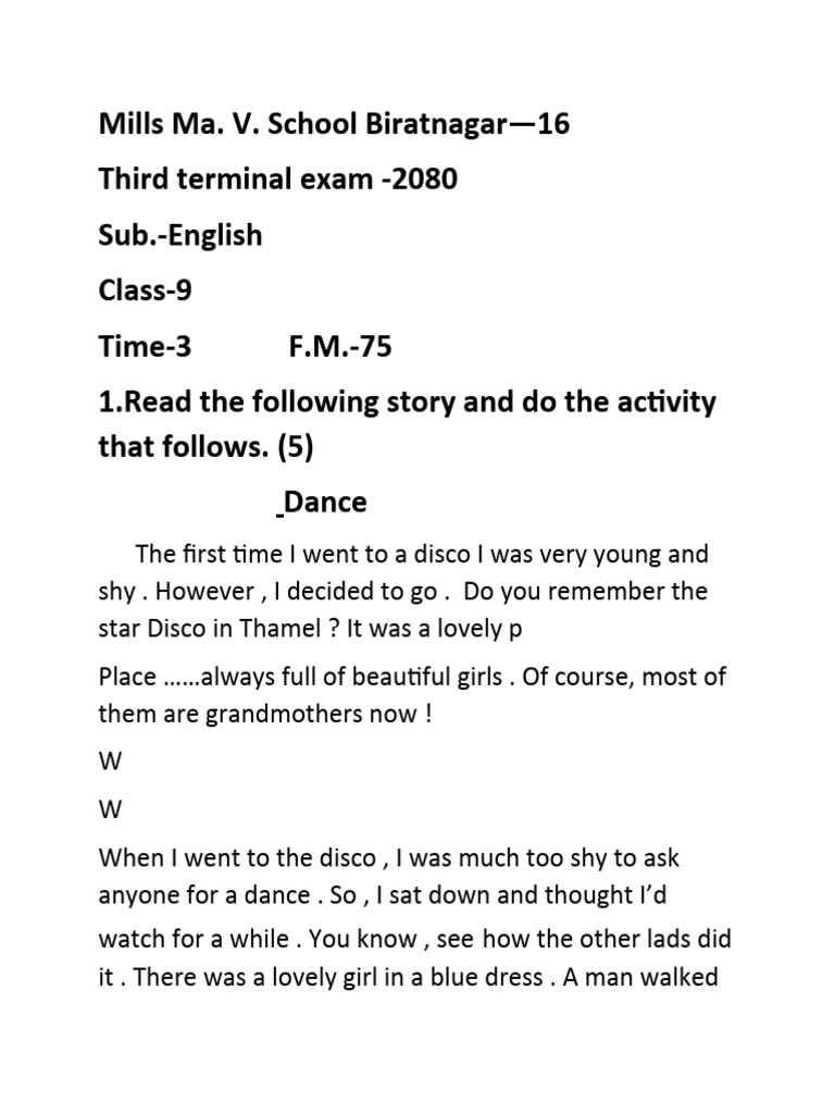 Third Term Exam 2080 English Class 9 | PDF | Human Resources | Ellipsis