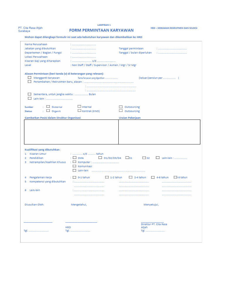 Form Permintaan Karyawan PT. CRA | PDF