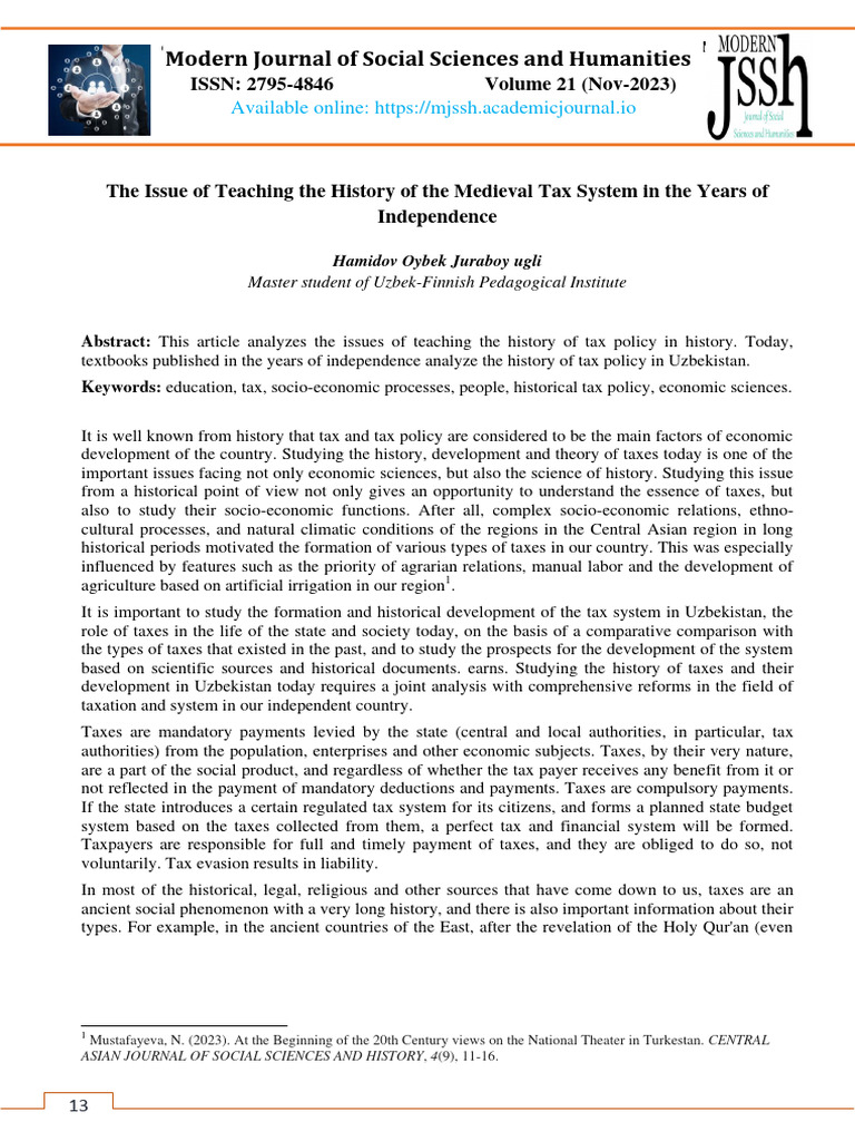 The Issue of Teaching The History of The Medieval Tax System in The ...