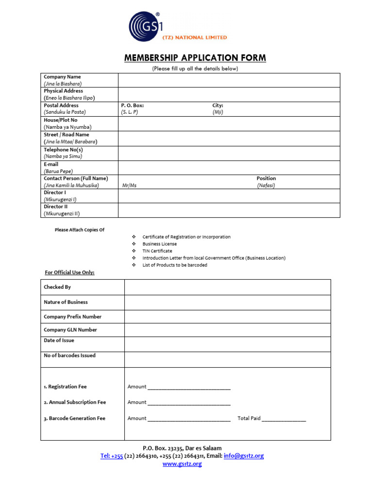 GS1 Membership Application Form | PDF | Drink | Foods