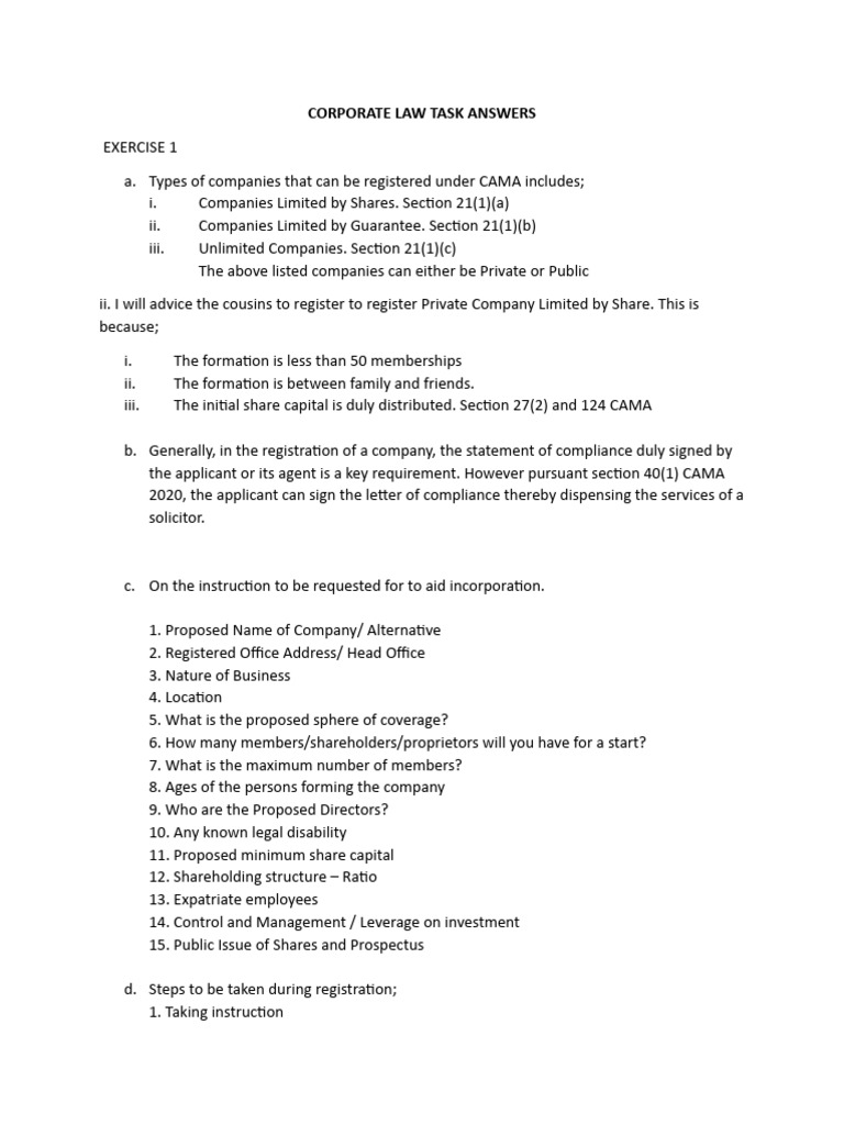 Corporate Law Task Answers | PDF | Dividend | Companies