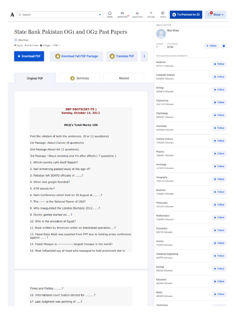 State Bank Pakistan OG1 and OG2 Past Papers | PDF