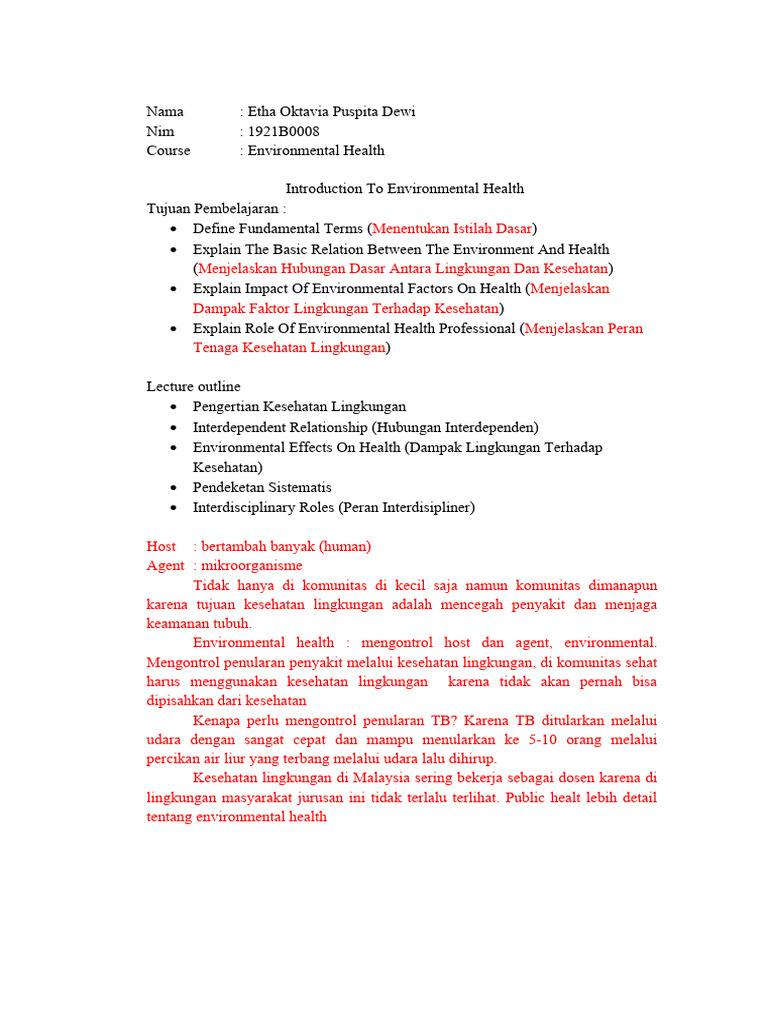 Topic 1 - Environmental Health | PDF