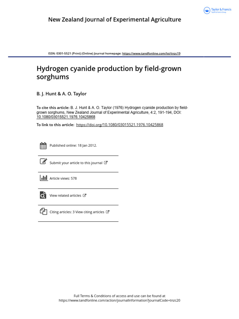 Hydrogen cyanide production by field grown sorghums | PDF | Cyanide | Leaf