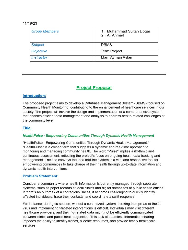 DBMS Project Prosposal by Ali Ahmad, Sultan | PDF | Relational Database ...