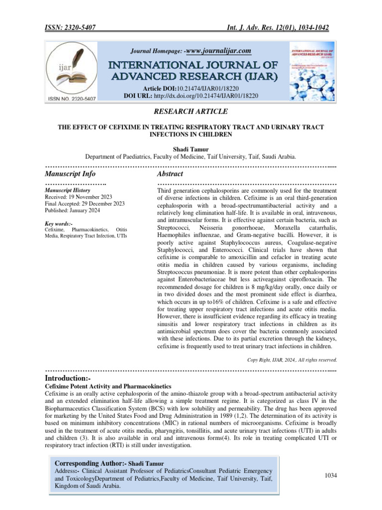 Cefixime for Pediatric Infections | PDF