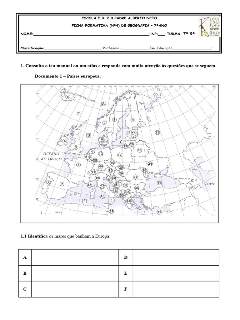 Ficha de Geografia: Países e Capitais da Europa | PDF | União Europeia ...