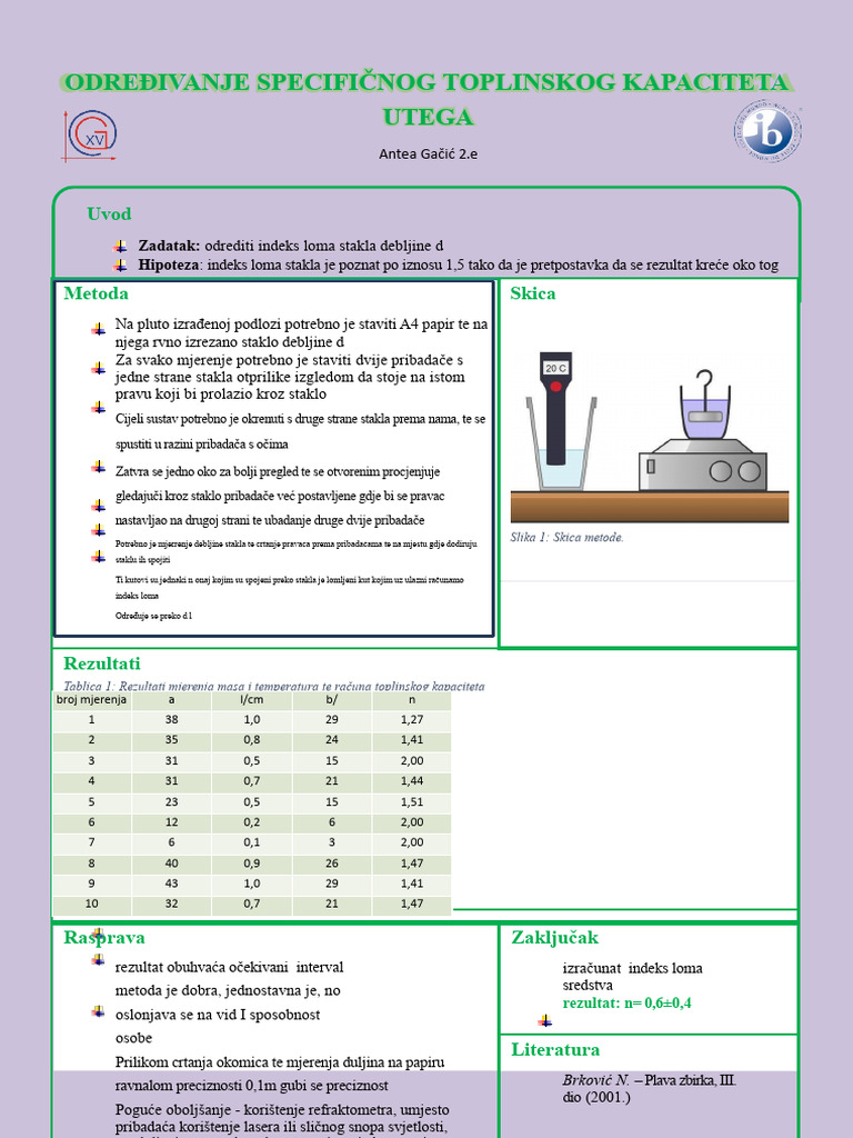 Određivanje Specifičnog Toplinskog Kapaciteta Utega | PDF