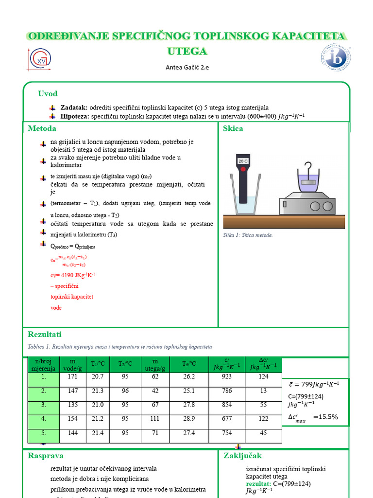 Određivanje Specifičnog Toplinskog Kapaciteta Utega | PDF
