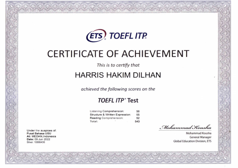 Sertifikat Toefl Contoh | PDF