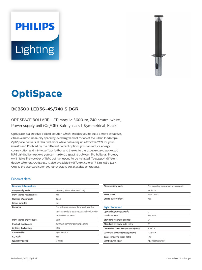 Spec BCB500 Bollard Light | Download Free PDF | Lighting | Light Emitting Diode