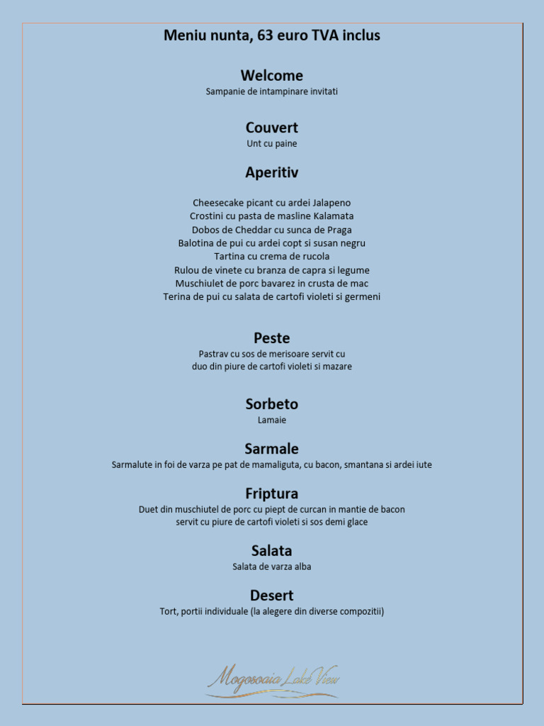 Meniuri Nunta Exemplificative | PDF
