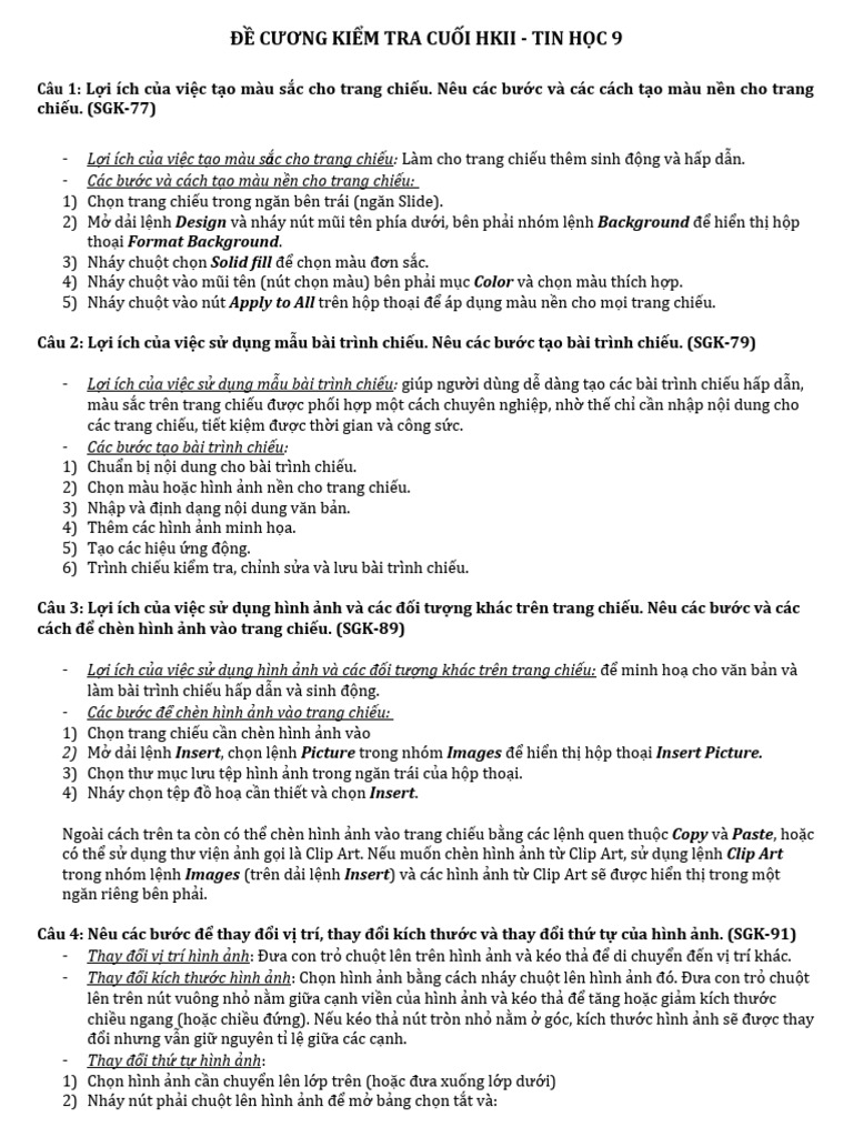 ĐỀ CƯƠNG KIỂM TRA CUỐI HKII | PDF