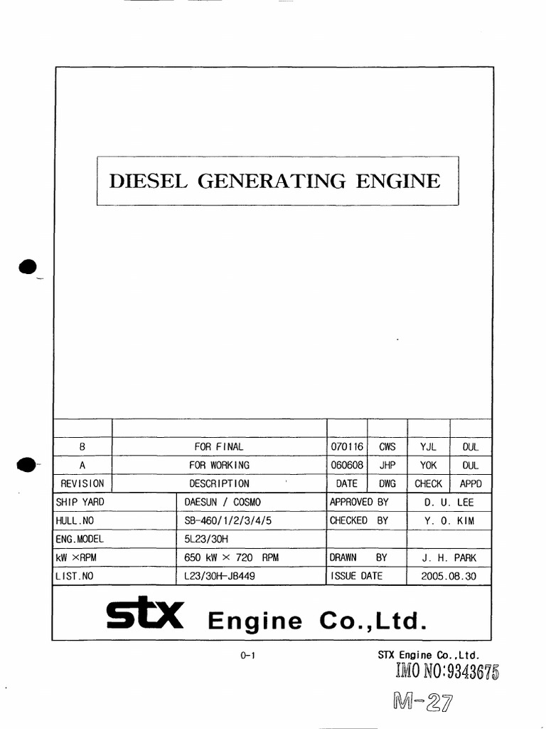 STX Man B&W 5l2330h Auxiliary Engine Manual p.1 | Download Free PDF | Engines | Diesel Engine