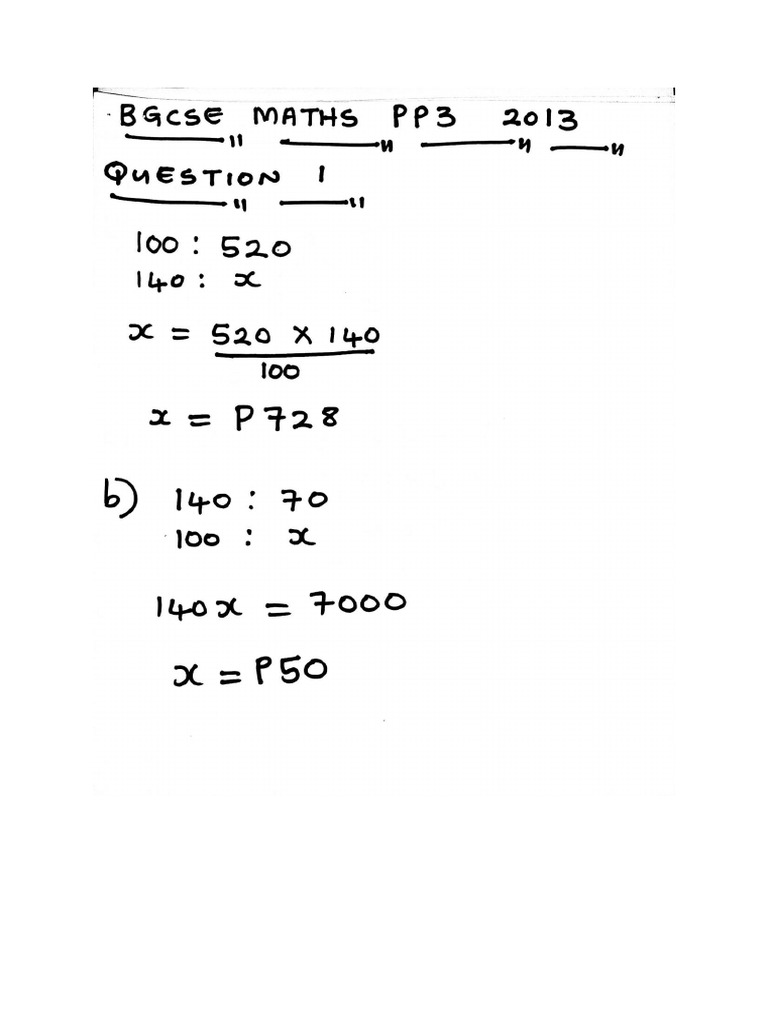 Bgcse Maths 2013 Paper 3 Solutions | PDF