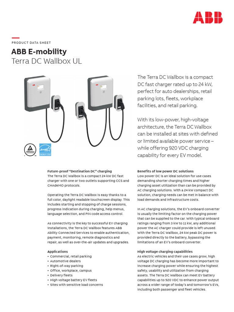 ABB Terra DC-Wallbox-UL Data-Sheet I | PDF | Alternating Current ...
