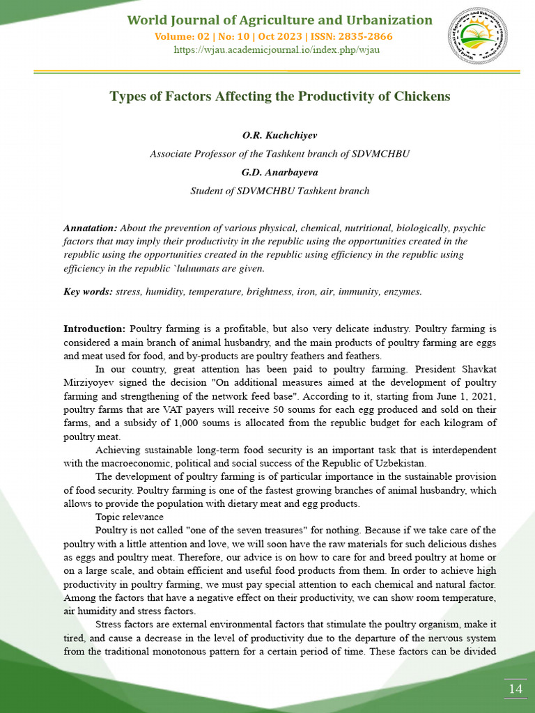 Types of Factors Affecting The Productivity of Chickens | PDF