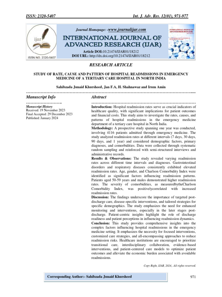 Study of Rate, Cause and Pattern of Hospital Readmissions in Emergency ...