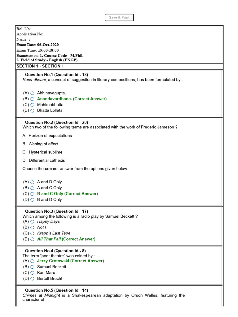 JNU MA English Entrance Question Paper 2020 | PDF | Power (Social And ...