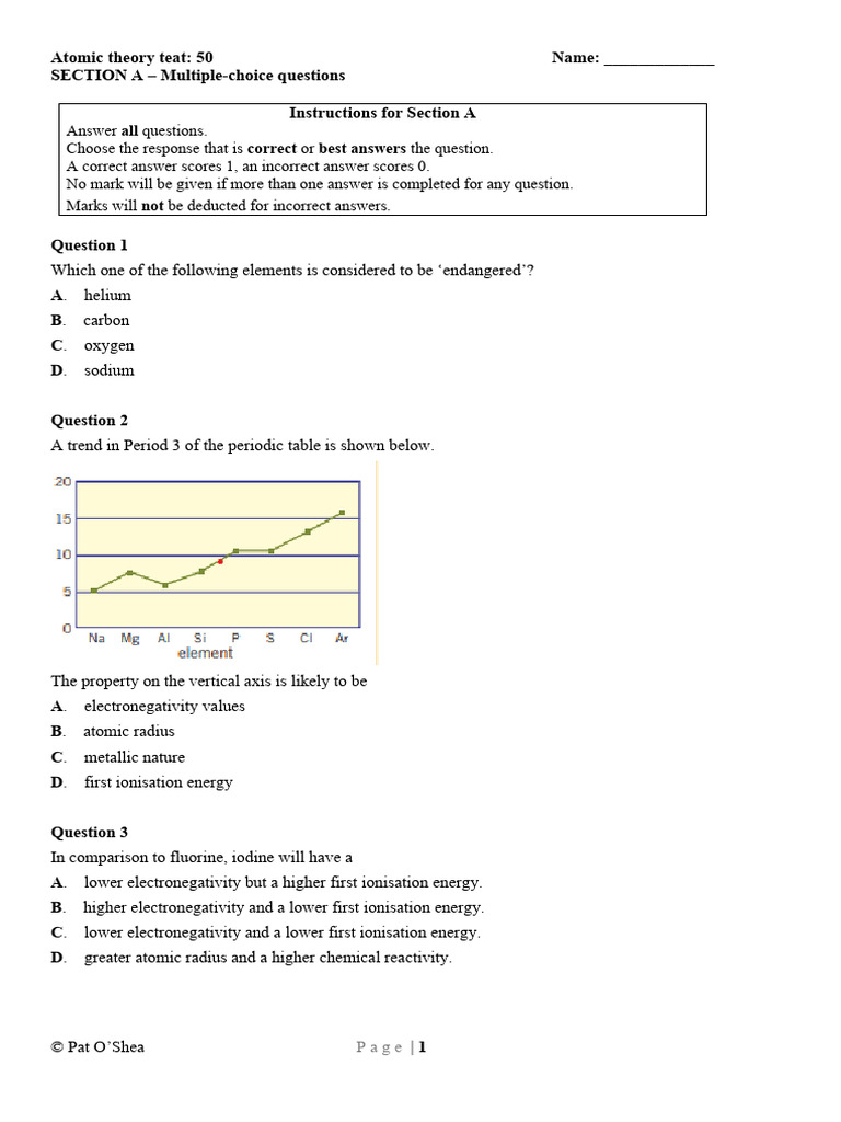 Atomic Theory Test | Download Free PDF | Atomic Nucleus | Periodic Table