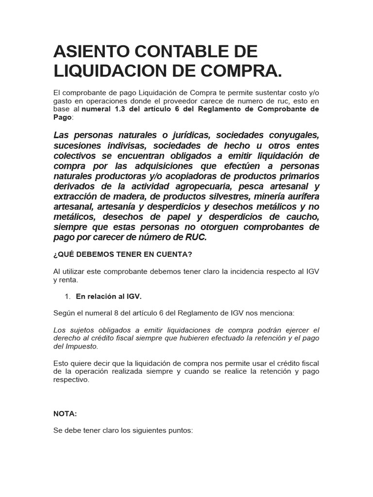 Liquidación de Compra: Guía Contable | PDF