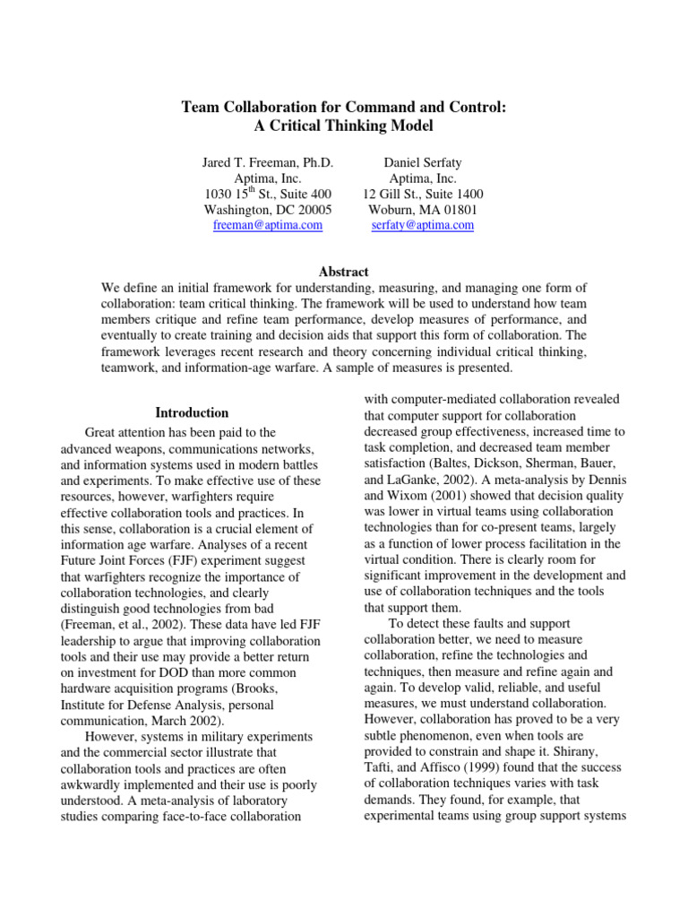 Team Collaboration For Command and Control | PDF